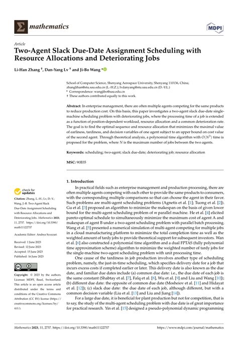Pdf Two Agent Slack Due Date Assignment Scheduling With Resource Allocations And Deteriorating