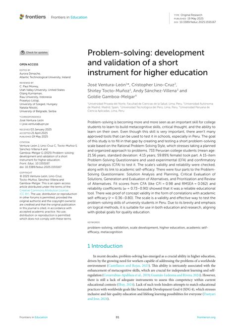 pdf problem solving development and validation of a short instrument for higher education