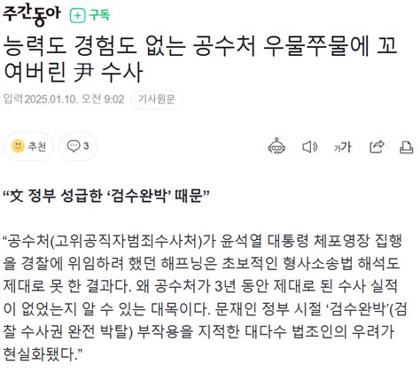 능력도 경험도 없는 공수처 우물쭈물에 꼬여버린 尹 수사 정치시사 에펨코리아