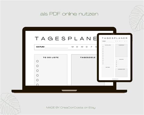 Tagesplaner Vorlage Zum Ausdrucken Oder Tagesplaner Digital Benutzen DEUTSCH GERMAN