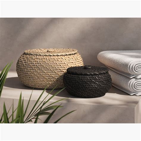 Round Seagrass Basket Set With Lids 3d Model Download Decoration On
