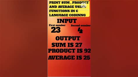 Print Sum Product And Average Using Pointer Function In C Language Coding Shorts Coding C