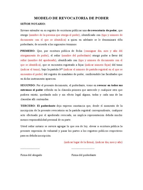 Modelo Minuta Revocatoria De Poder Pdf Finanzas Y Dinero Derecho