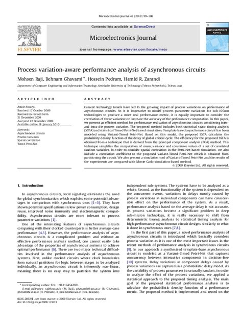 Pdf Process Variation Aware Performance Analysis Of Asynchronous Circuits