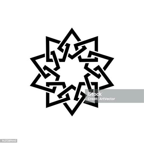 겹치는 요소가 있는 기하학적 엠블럼 템플릿 디자인 이슬람 모티프 켈트 매듭 아랍어 스타일의 기하학적 패턴 만다라 흰색 배경에