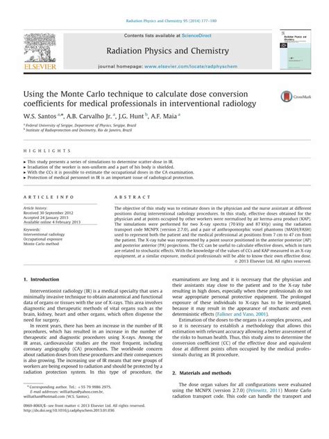 Pdf Using The Monte Carlo Technique To Calculate Dose Conversion