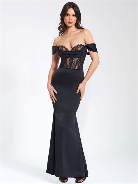 Callista Black Satin Lace Corset Maxi Dress Xs Us 2 In 2024 Maxi Dress Maxi Dress