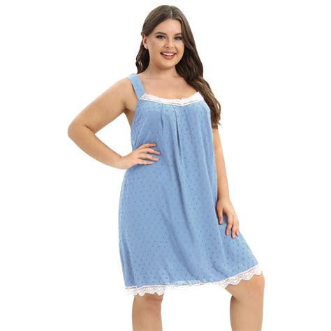 Womens Plus Size Sleeveless Nightgowns Dotted Printed Comfy Sleepwear