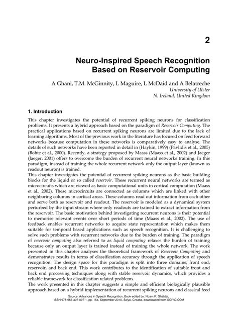 Pdf Neuro Inspired Speech Recognition Based On Reservoir Computing
