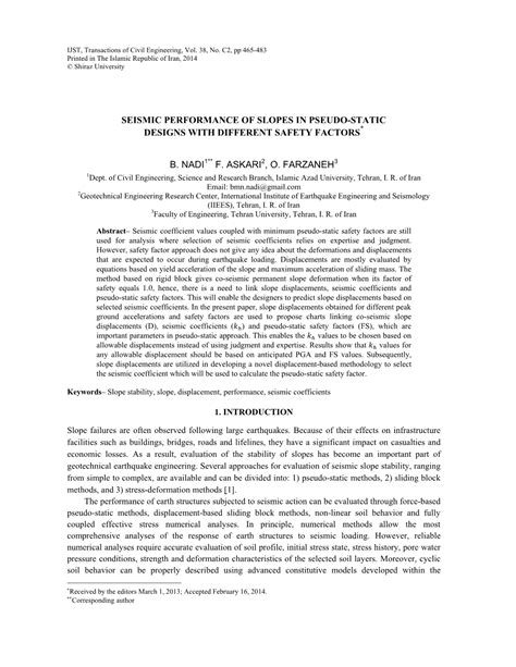 Seismic Performance Of Slopes In Pseudo Static Designs With Different