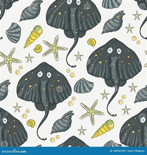 Sea Seamless Vector Stingray Pattern Stock Vector Illustration Of