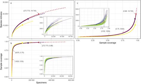 sample size based a and coverage based b rarefaction solid line