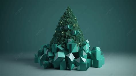 Green Christmas Tree Box In Low Poly Style A 3d Render On A Gray Background Christmas Wall