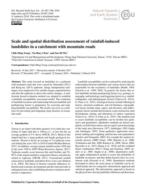 Pdf Scale And Spatial Distribution Assessment Of Rainfall Induced Landslides In A Catchment