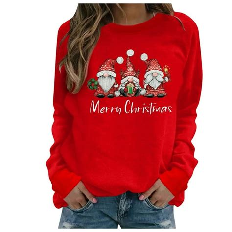 Jsaierl Womens Long Sleeve Gnomes Graphic Top Funny Crewneck