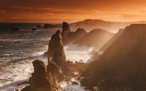 Wallpaper Sunlight Landscape Sunset Sea Bay Rock Shore Sand