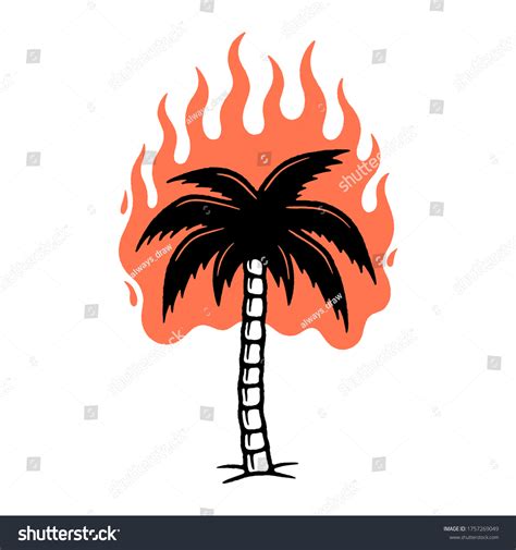 BURNING PALM BAUFARBE SCHWARZ WEISSER HINTERGRUND Stock Vektorgrafik