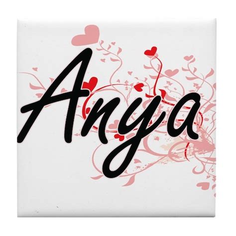 Anya Artistic Name Design With Hearts Tile Coaster By Tshirts Plus