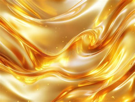Abstract Background With Smooth Flowing Golden Liquid Waves With A Reflective Texture Stock