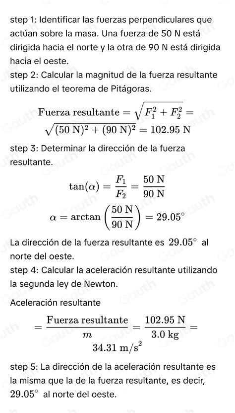 Solved Dos Fuerzas Perpendiculares Mueven Una Masa De 3 0 Kg Una