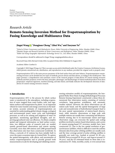 Pdf Remote Sensing Inversion Method For Evapotranspiration By Fusing Knowledge And Multisource