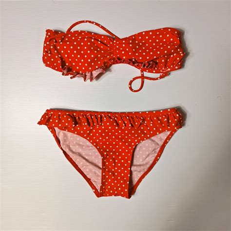 Ocean Club Red And White Pokadot Bikini Set Size Depop