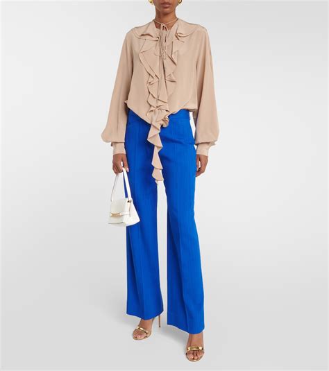 Ruffled Silk Crêpe De Chine Blouse In Neutrals Victoria Beckham