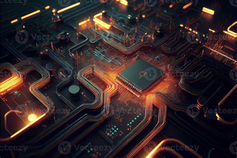 Illustration Of Macro Shot Of Circuit Cyberspace Board With Computer Motherboard Component