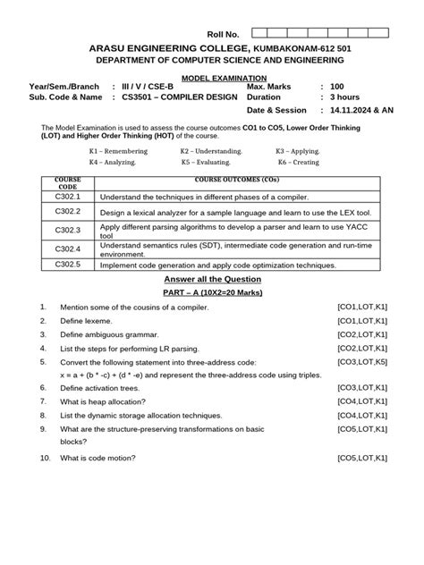 qp cd model set2 bsec pdf parsing compiler