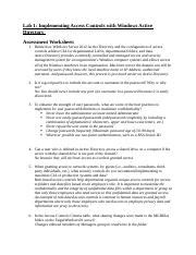Lab Docx Lab Implementing Access Controls With Windows Active Directory Assessment