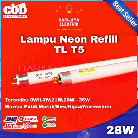 Jual Mitsuwa Lampu Tl Neon T5 Refill 28 Watt Isi Refil Lampu Panjang 115cm Etalase Warna