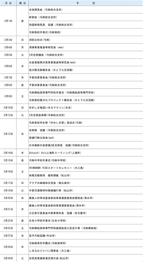 令和5年度3月 町長活動予定 上島町公式ホームページ