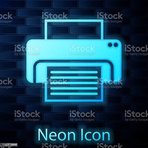 Gloeiende Neon Printer Icoon Geïsoleerd Op Bakstenen Muur Achtergrond
