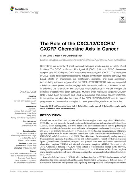 Pdf The Role Of The Cxcl12cxcr4cxcr7 Chemokine Axis In Cancer