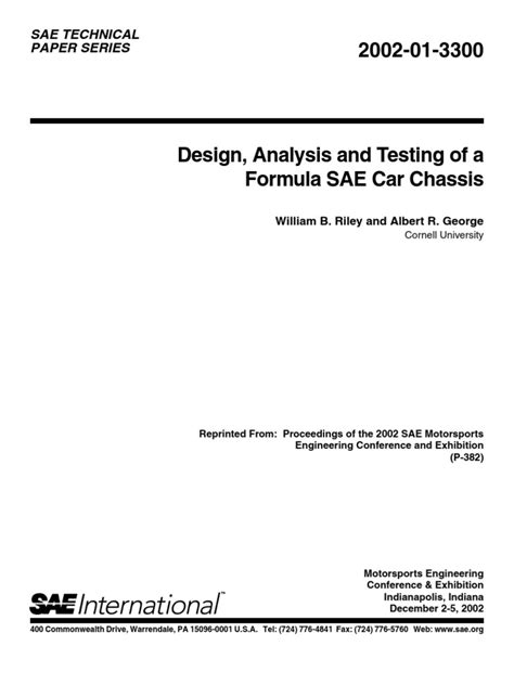 Chassis Design Analysis And Testing Of A Formula Sae Car Chassis Pdf