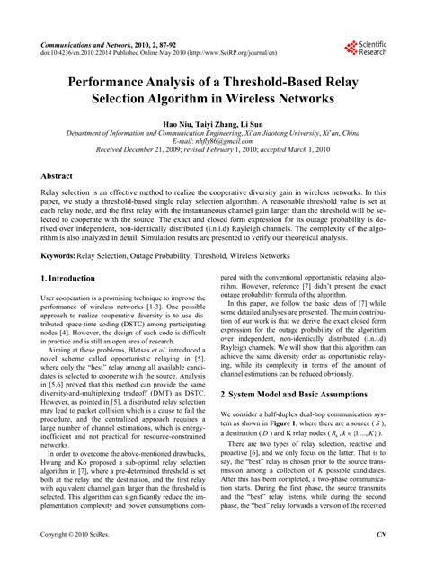 Pdf Performance Analysis Of A Threshold Based Relay Selection