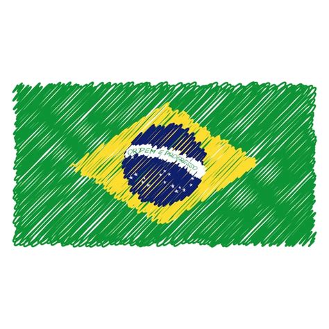 Bandeira nacional desenhada à mão do brasil isolada em um fundo branco ilustração de estilo de