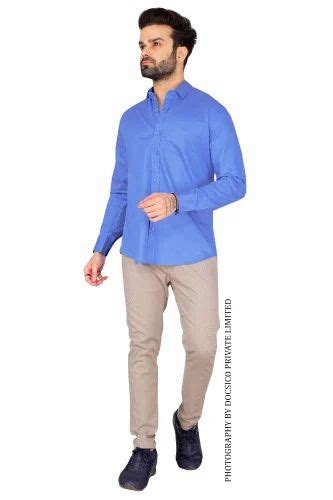 Plain Mens Sky Blue Cotton Shirt Full Sleeves Formal Wear At Rs 399
