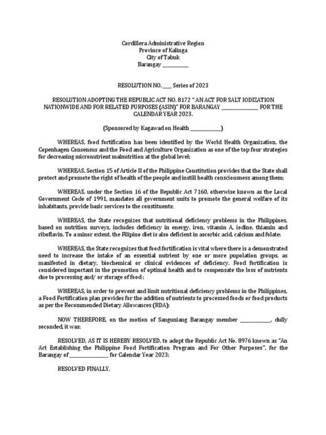 Ra 8976 Philippine Food Fortification Act Pdf Nutrients Malnutrition