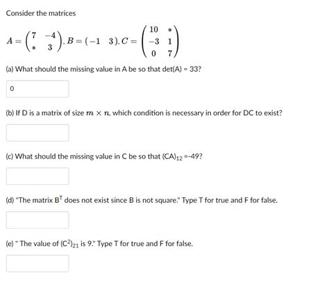 Solved Consider The Matrices Chegg