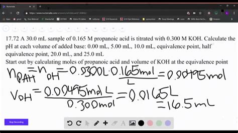 SOLVED:A 30.0-mL sample of 0.165 M propanoic acid is titrated with 0. ...