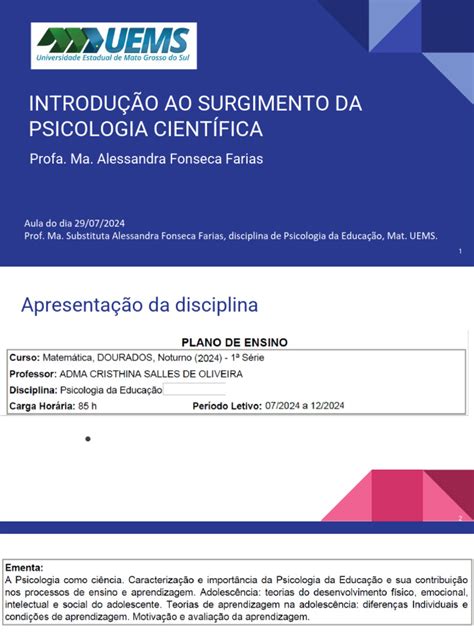Aula IntroduÇÃo Ao Surgimento Da Psicologia CientÍfica Pdf