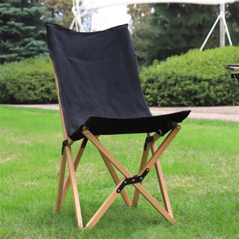 Poom 감성우드 접이식 캠핑의자45x70cm 블랙화이트