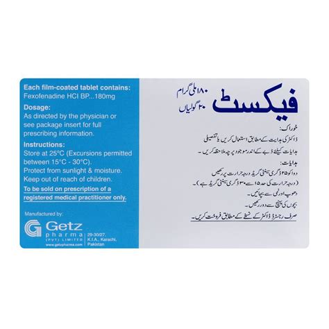 Purchase Getz Pharma Fexet Tablet, 180mg, 20-Pack Online at Best Price ...