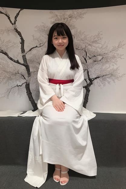Premium Ai Image A Girl In A White Kimono Sits On A Table With A Tree