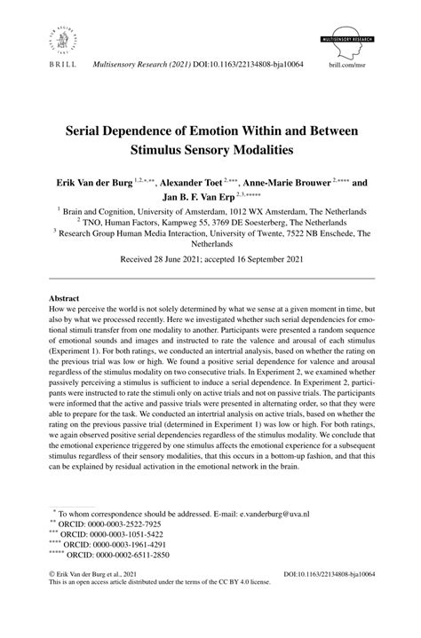 Pdf Serial Dependence Of Emotion Within And Between Stimulus Sensory Modalities