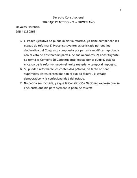 Derecho Constitucional TP1 1 Derecho Constitucional TRABAJO PRACTICO