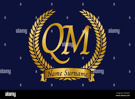 Initial Letter Q And M Qm Monogram Logo Design With Laurel Wreath Luxury Golden Emblem With