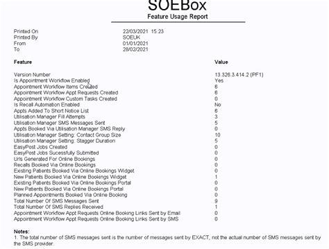 Feature Usage Report Exact Help Centre