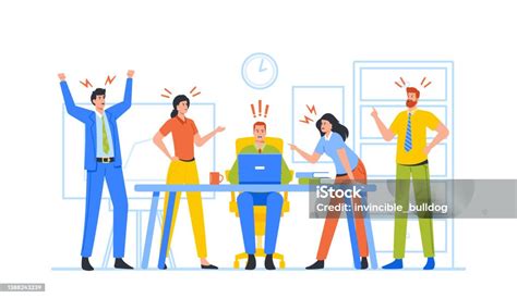 사무실에서 서로를 논쟁하고 쳐다보는 기업 남성과 여성의 적또는 반대 싸움 또는 작업 충돌 전쟁에 대한 스톡 벡터 아트 및 기타